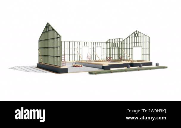 Stages of building process of frame construction house, comparison of ...