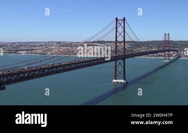 Panorama of 25 of April Bridge (Ponte 25 de Abril) a suspension bridge ...