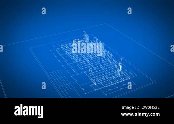 Beautiful Abstract House Construction 3d Grid Blueprint on Blue ...