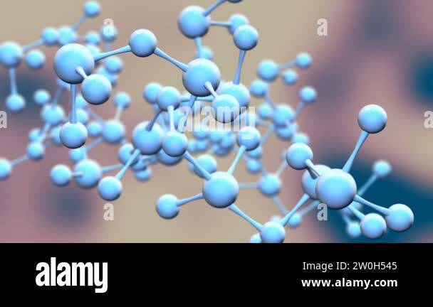 3d molecules rotating in abstract space, microscope view of schematic ...