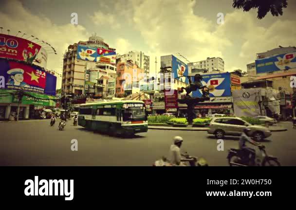 Ho Chi Minh City - Roundabout traffic view with 40th anniversary ...