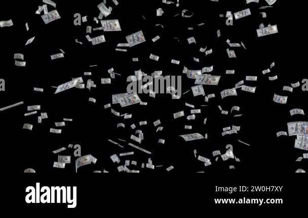 one hundred dollar bill falling in an infinite loop with alpha channel ...
