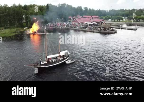 Joensuu - Finland - July 6, 2019: Aerial view of the midsummer bonfire ...