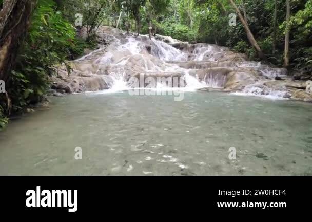 A beautiful low vantage point view of the cascading waterfalls at Dunn ...