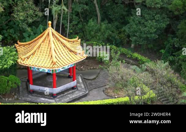 4K Aerial view of beautiful Chinese pavilion in the Tian Yuan Temple of ...