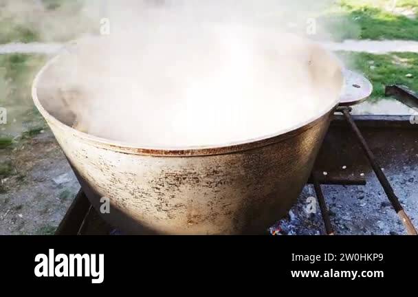 Bograch. Soup with paprika, meat, bean, vegetable, dumpling ...