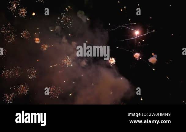 Fireworks Flashing in the Night Sky. Slow Motion in 180 fps. Real ...