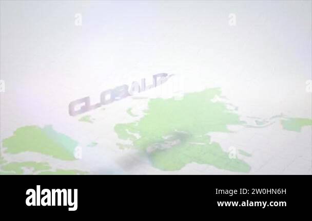 Globalization text animation with world map over off white or grey ...