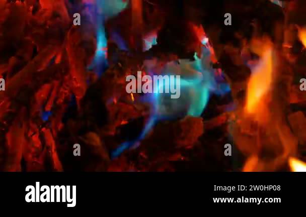 Mystical magic rainbow fire changes color to multicolor flames. Bonfire ...