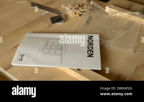 Turin, Italy - July, 2019: Pan on instructions for mounting the Ikea ...