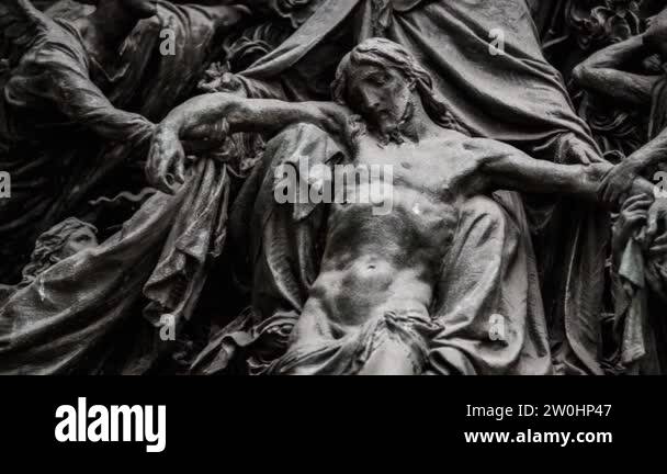 Beautiful Duomo di Milano iron gates decor in close up.Jesus Christ ...