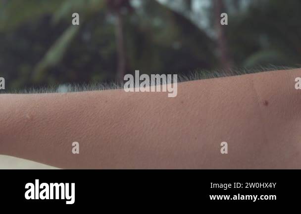 CLOSE UP, MACRO, DOF: Cold summer breeze makes unrecognizable woman's ...