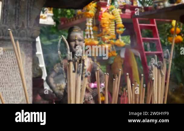 Wooden miniature guardian spirit house. Small buddhist temple shrine ...