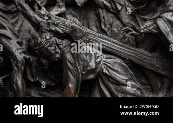 Beautiful Duomo di Milano iron gates decor in close up.Jesus Christ ...