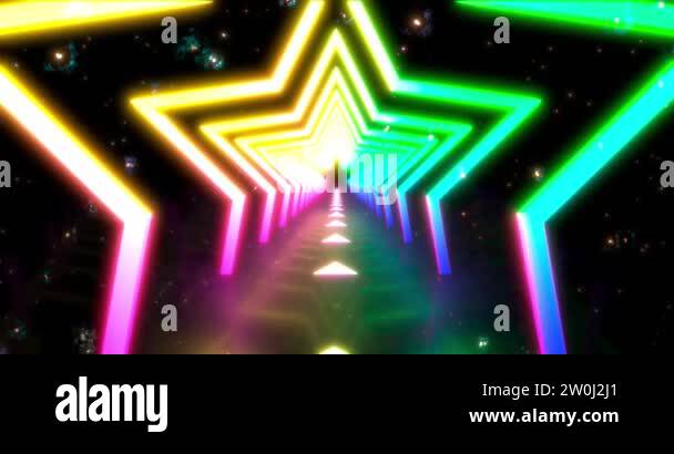 Neon geometric background with LED star Fluorescent tunnel. Ultraviolet ...