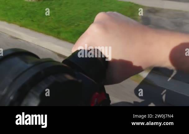 Unique view of disabled person on the electric motorized mobility ...