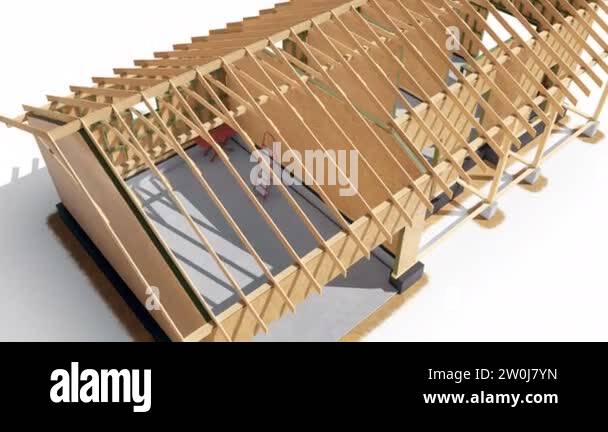 Set 4 Stage 4 of 7. Wood frame structure and plywood walls of building ...