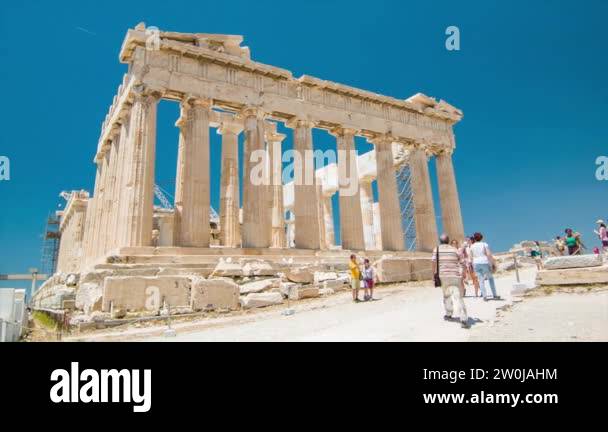 People Sightseeing the World Famous Parthenon in Athens Greece with Perfect Sunny Mediterranean ...