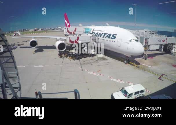 Sydney Australia Qantas Airbus A380 Airliner Parked at Kingsford Smith ...