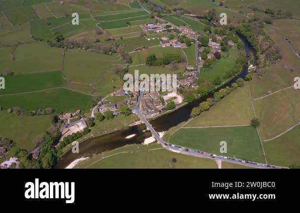 Aerial View of Burnsall, and its well known bridge across the river ...