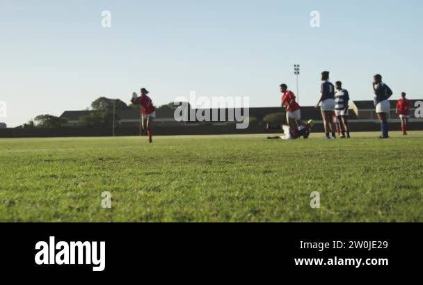 Front view of a group of young adult multi ethnic female rugby players ...