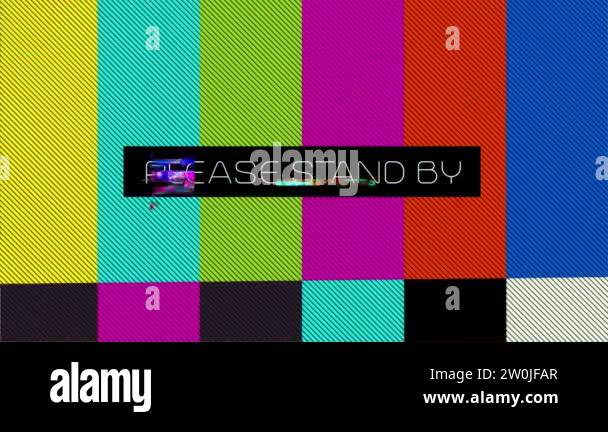 Glitched transmission, distorted noisy signal of SMPTE color bars a ...