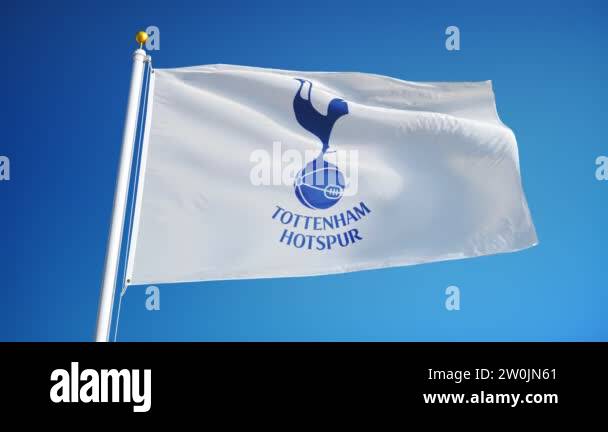 ENGLAND LONDON JULY 2018: Tottenham Hotspur F.C. flag waving in slow ...