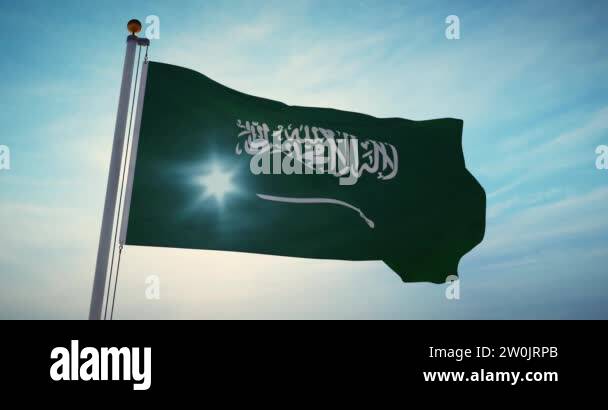 Saudi Arabian Flag Waving In The Kingdom Of Saudi Arabia. Banner Flying ...