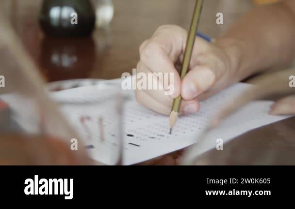 Education students testing exam with pencil drawing selected multiple ...