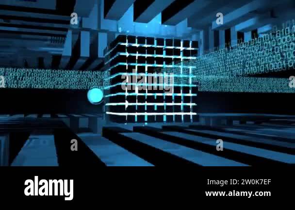 Camera rotating 360 degrees around computer core formed by cubes ...