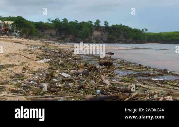 Environmental Pollution. Ocean Beach After Storm. Coast Covered With ...