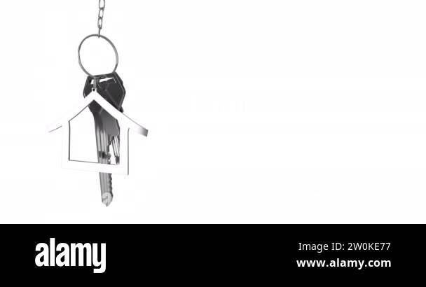 Animation of silver house keys and house shaped key fob hanging on a ...