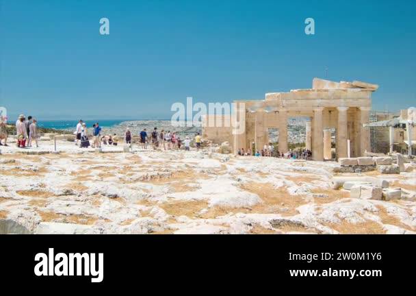 Tourists on Top of The Acropolis Hill in Athens Greece with People ...