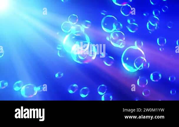 Rainbow bubble on transparent water background. Air bubble in deep blue ...