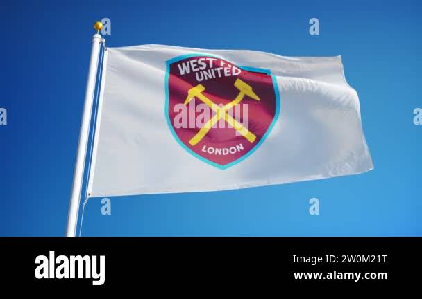 STRATFORD, LONDON, ENGLAND JULY 2018: West Ham United F.C. flag waving ...