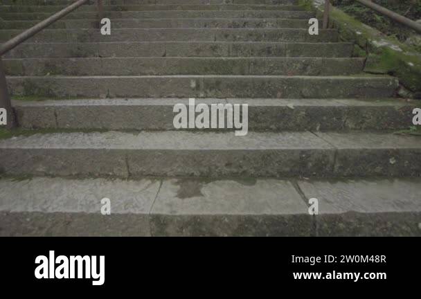 Long steps of Myogi jinja Japanese shrine, slowmotion panning up Stock ...
