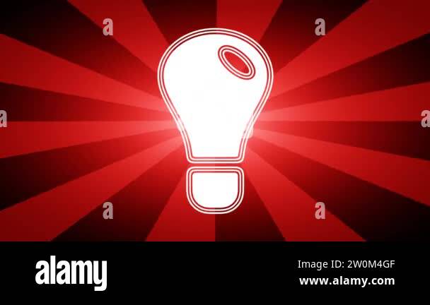 Idea icon in red abstract background with rays. Looping footage with ...