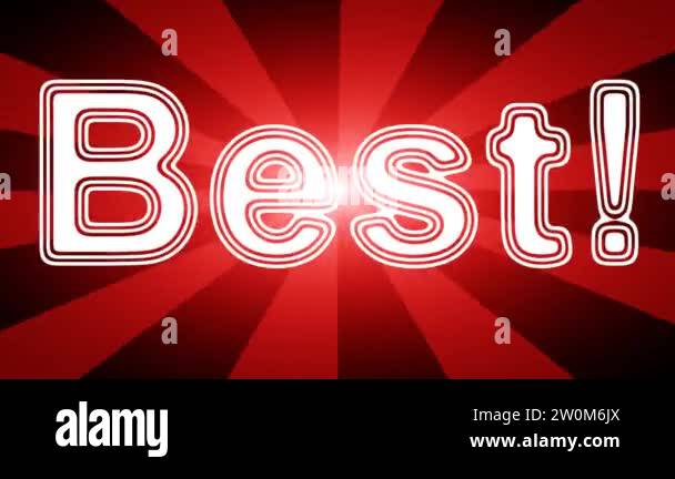 Best! icon in red abstract background with rays. Looping footage with ...