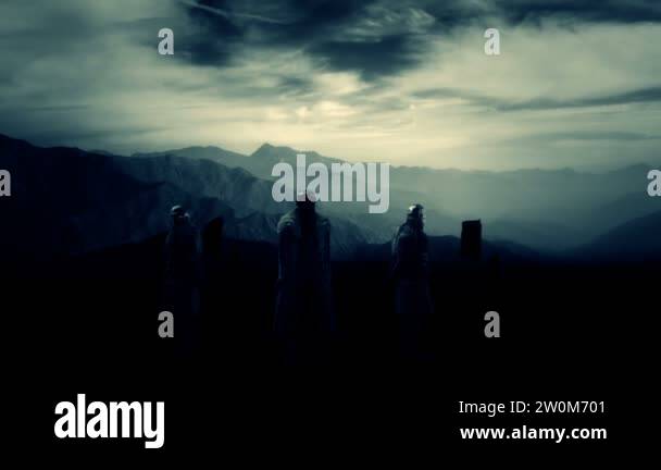 Medieval King and his Royal Guards Watching over his Vast Kingdom Stock ...