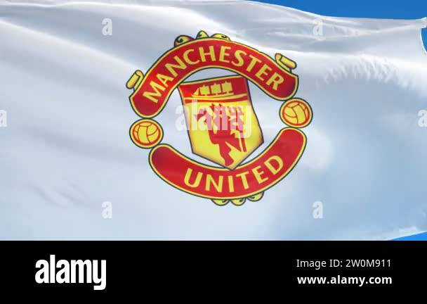 ENGLAND MANCHESTER JULY 2018: Manchester United F.C. flag waving in ...