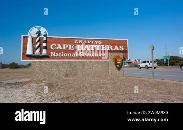 Leaving Cape Hatteras National Seashore Sign in Nags Head NC on a Sunny ...