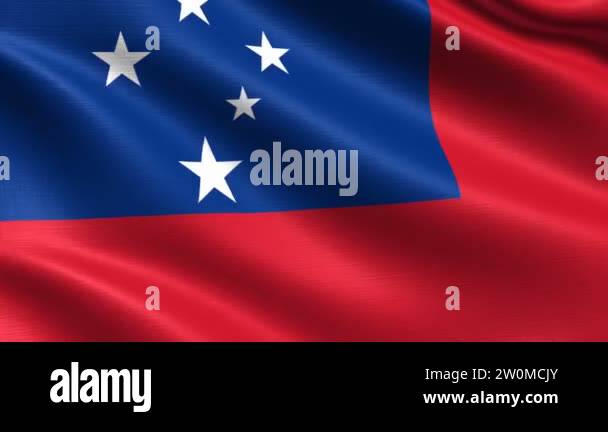Realistic flag of Samoa, Seamless looping with highly detailed fabric ...