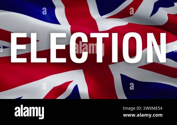 Election text on British flag waving in wind video footage Full HD ...