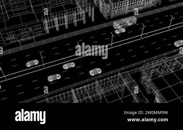 Beautiful 3d Animation of Digital Cars Driving on Abstract Highway with ...