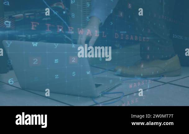 Animation of tilt shot of Caucasian man checking connection on a ...