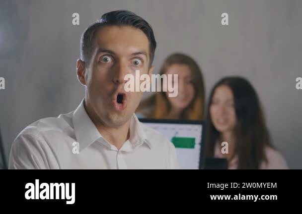 Reaction of Win, Success by Excited Businessman while sitting at office ...