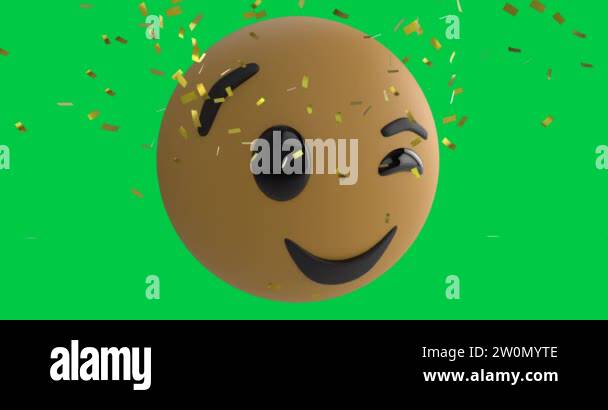 Animation of a winking emoji icon on a green screen background with ...