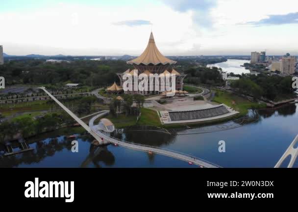 Cinematic aerial shot of Sarawak Legislative Building or known as ...