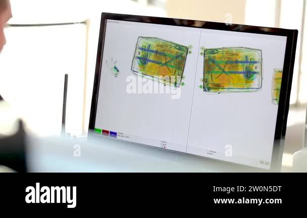 Airport security scanner. Security screening at entrance. Preflight ...