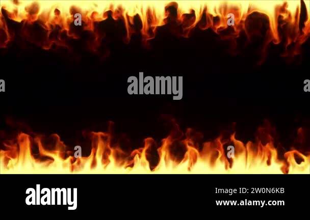 Fire burning in slow motion. A fiery frame surrounding the screen from ...
